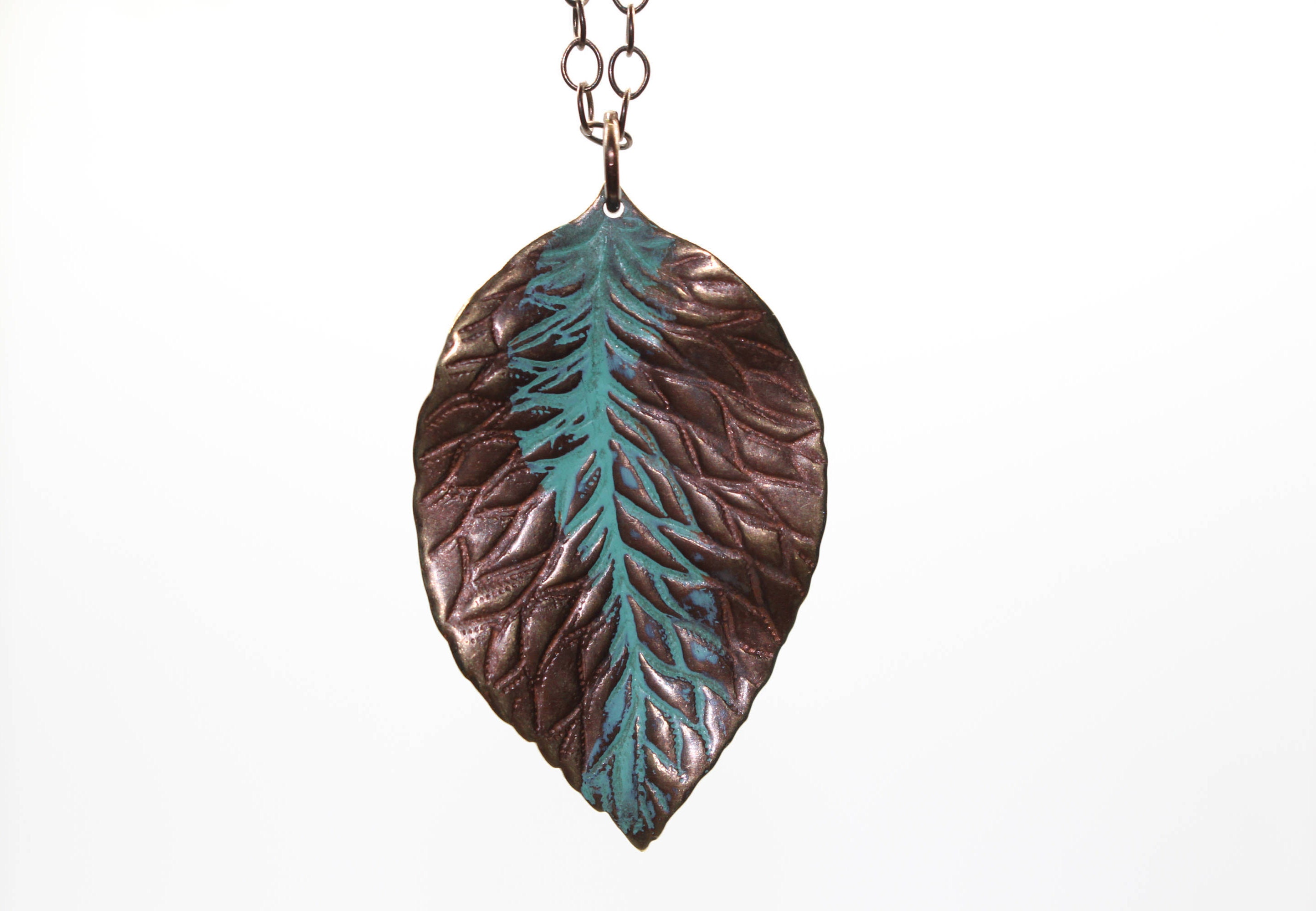 Patina Leaf Necklace Patina Leaf Jewelry Large Leaf | Etsy