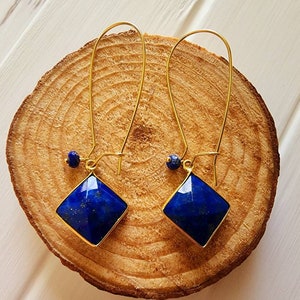 Gold Lapis Drop Earrings, Gold Lapis Dangle Earrings, Boho Lapis Lazuli Earrings, Dainty Lapis ...