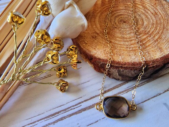 Dainty Smoky Topaz Necklace Gold Smoky Topaz Pendant Brown Topaz Necklace Minimalist Brown Gemstone Pendant November Birthstone Gift