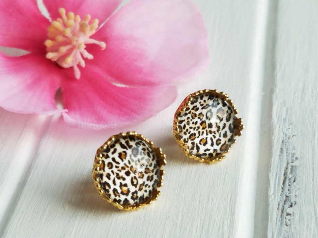 Gold Animal Print Studs, Gold Animal Print Earrings, Gold Leopard Print Studs, Gold Leopard ...