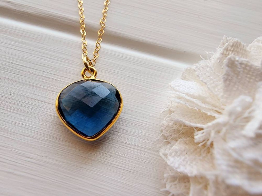 Gold Iolite Necklace, Small Blue Gemstone Necklace, Iolite Gemstone ...