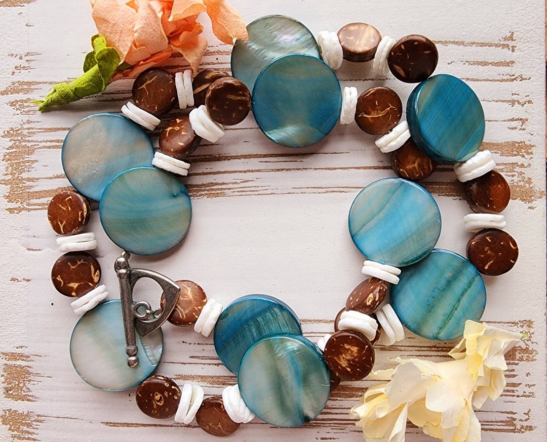 Chunky Blue Shell Necklace, Chunky Blue Shell Jewelry, Chunky Boho ...