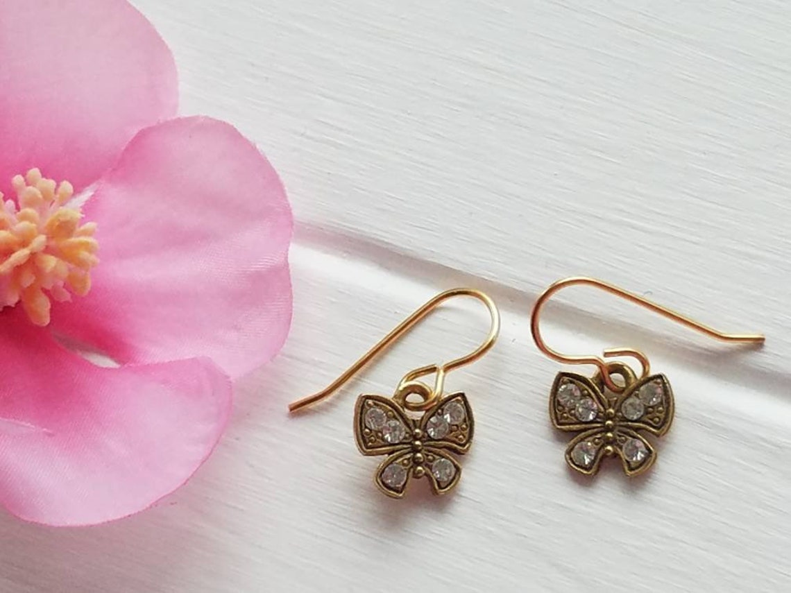 Gold butterfly drop earrings Gold butterfly dangle earrings | Etsy