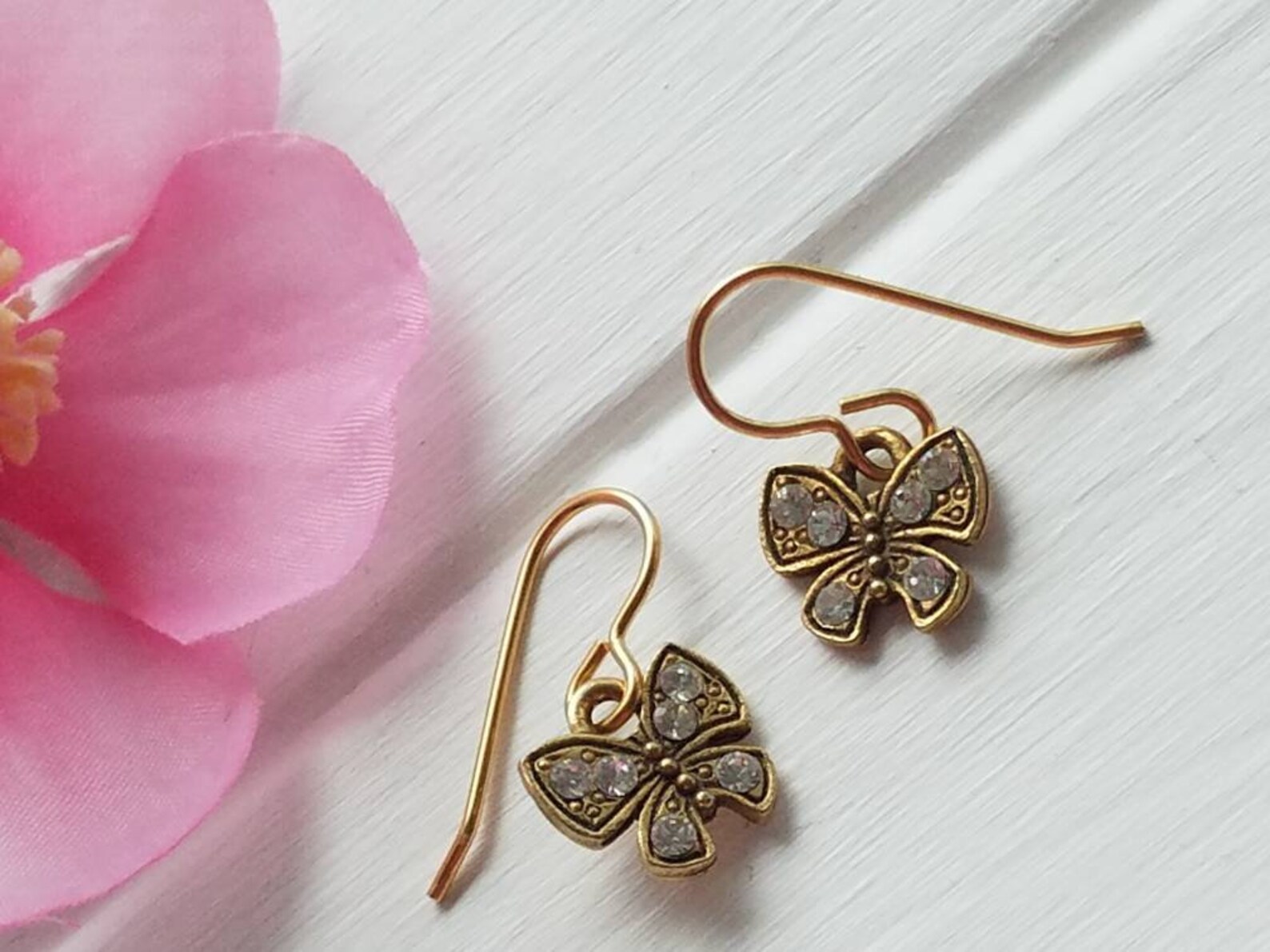 Gold butterfly drop earrings Gold butterfly dangle earrings | Etsy