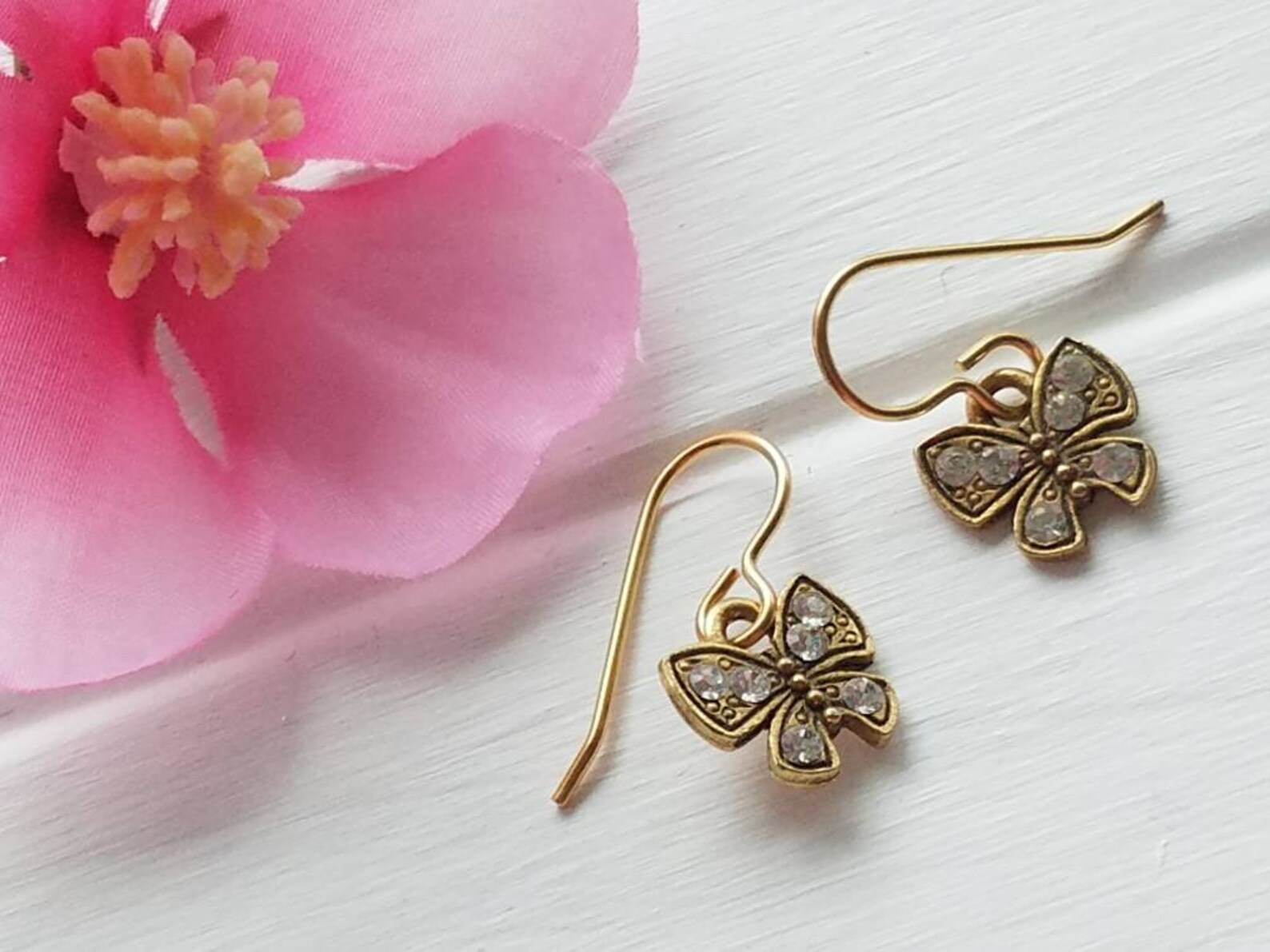 Gold Butterfly Drop Earrings, Gold Butterfly Dangle Earrings, Dainty ...