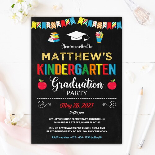 Editable Graduation Invitation Chalkboard Printable - Etsy