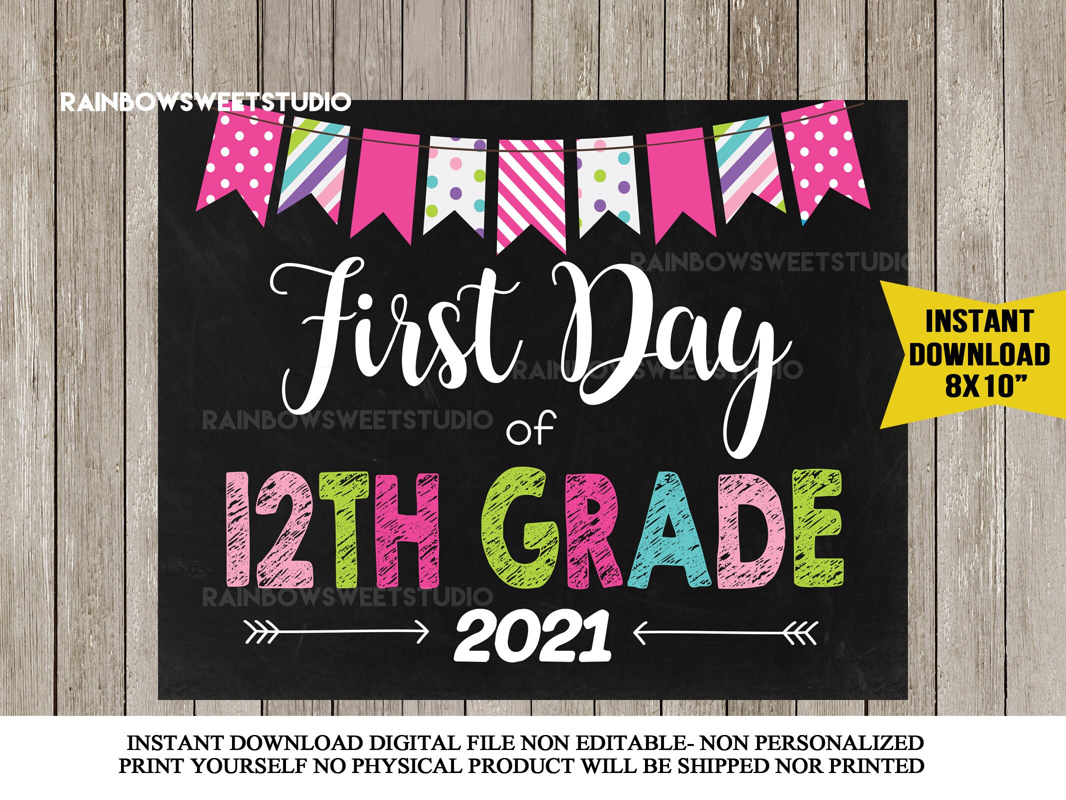 First Day of 12TH Grade Sign First Day of School Back to | Etsy