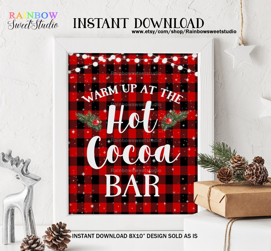 Hot Cocoa Sign Hot Chocolate Plaid Sign Hot Cocoa Bar Sign - Etsy