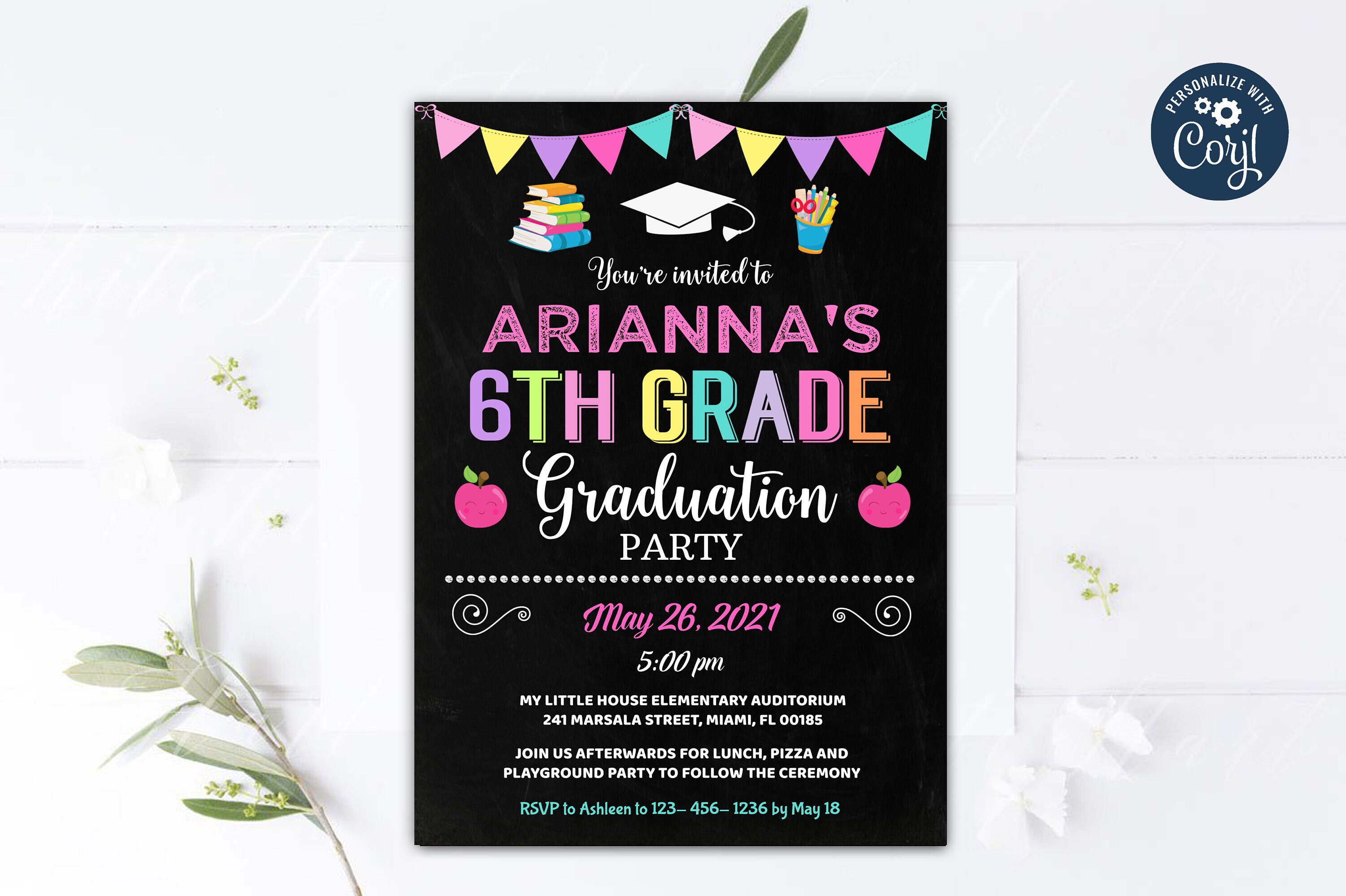 EDITABLE 6TH Grade Graduation Invitation Sixth Grade | Etsy