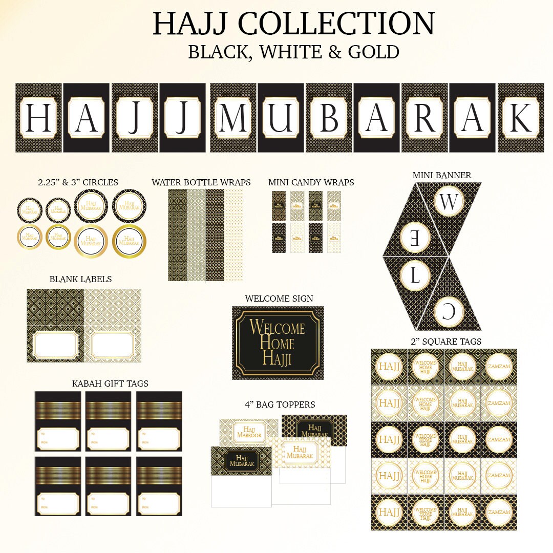 Hajj Celebration Package hajj Collection Black, White & Gold Printable ...