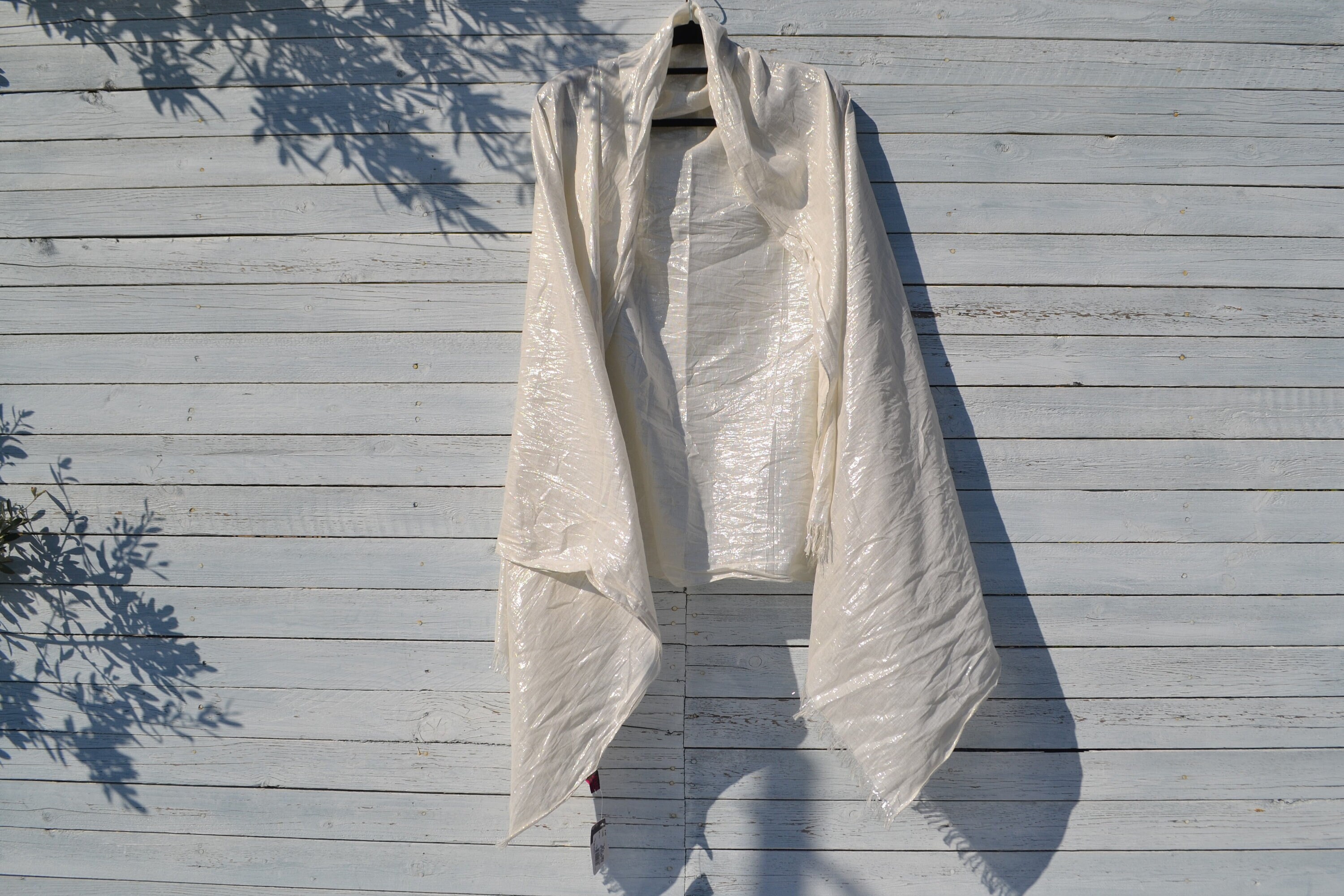 Deadstock Ivory White Lurex Silver Crinkled Scarf Shaw,l Wrap Sarong ...