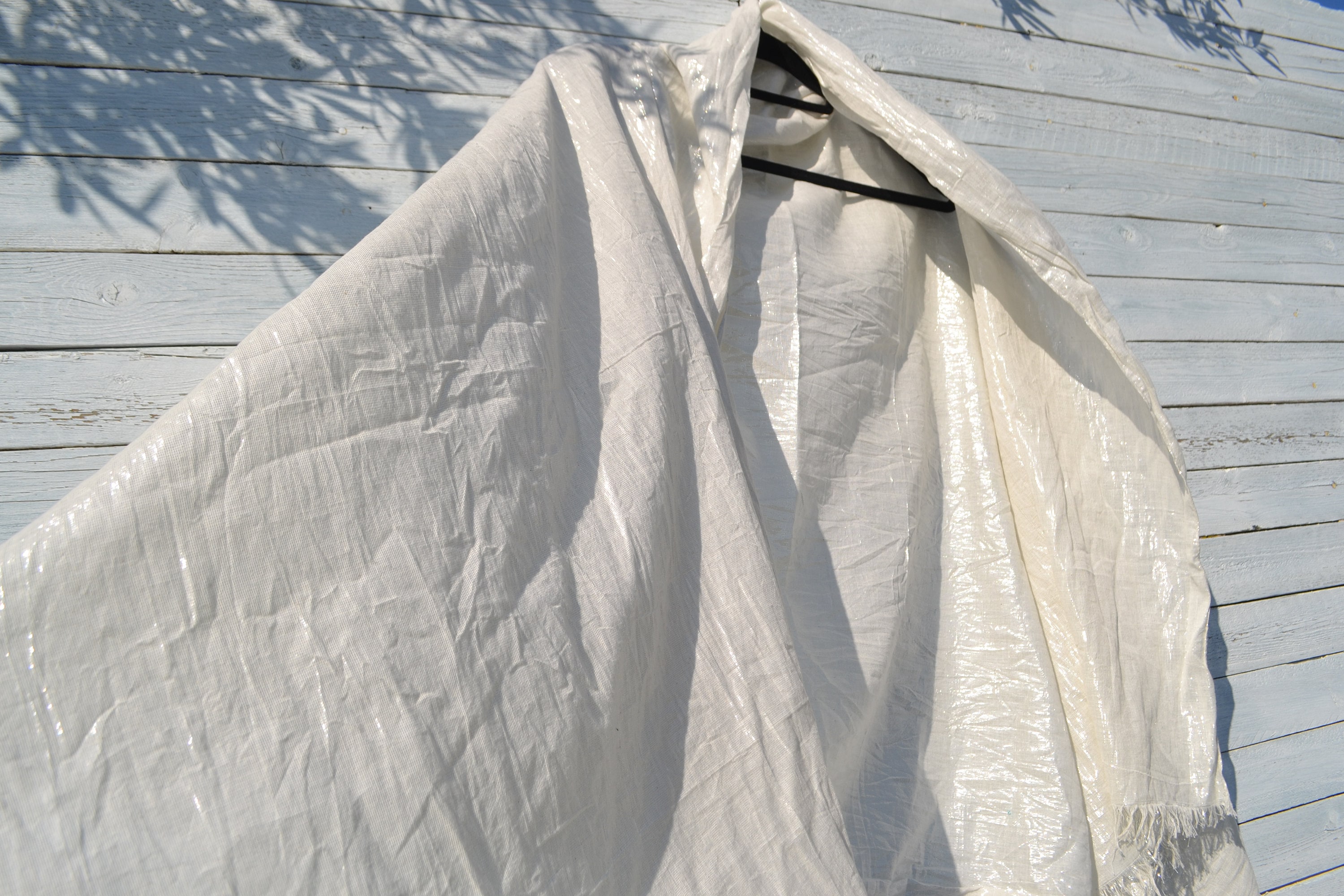 Deadstock Ivory White Lurex Silver Crinkled Scarf Shaw,l Wrap Sarong ...