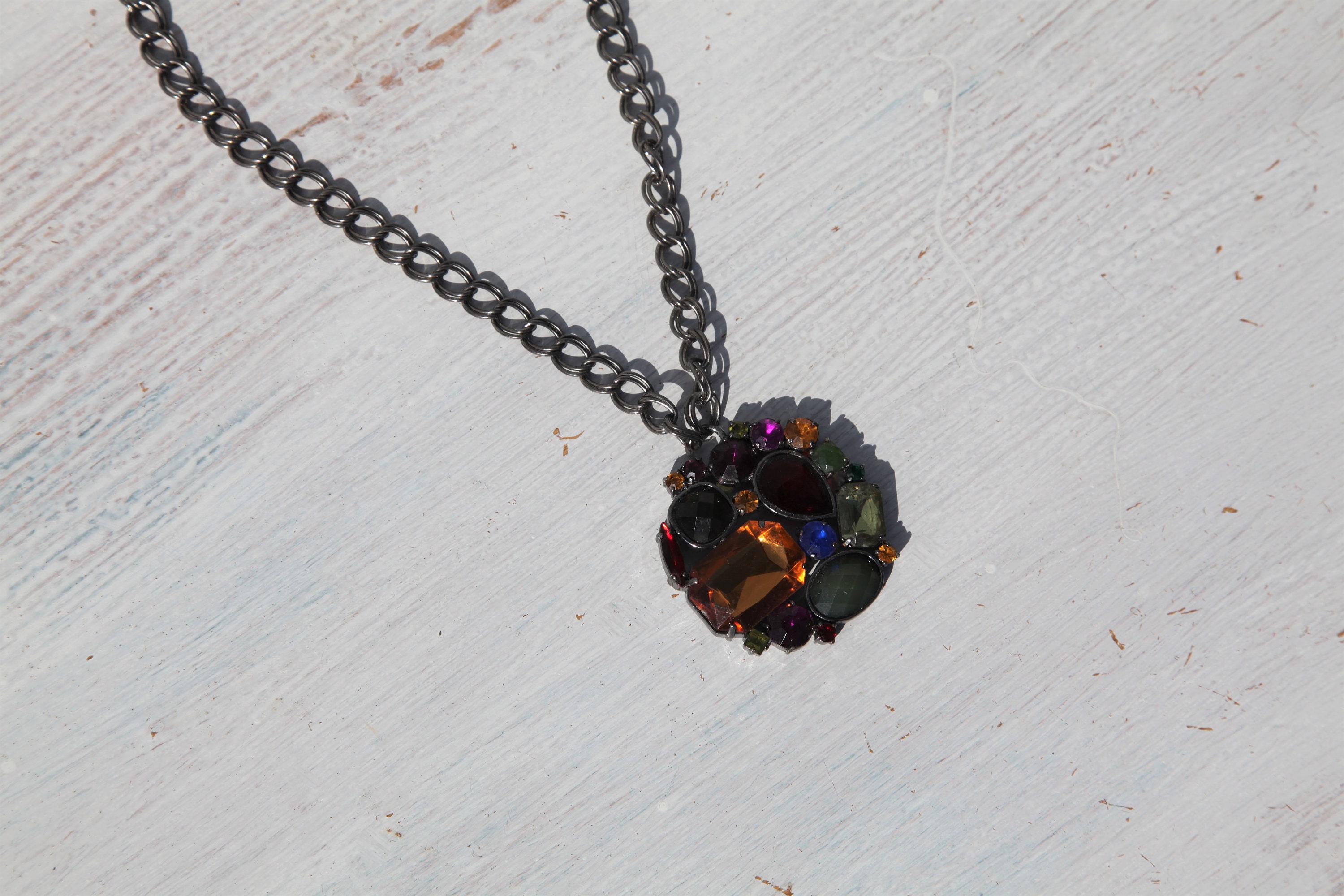 Deadstock Multi Color Crystals Chain Pandant Necklace. - Etsy