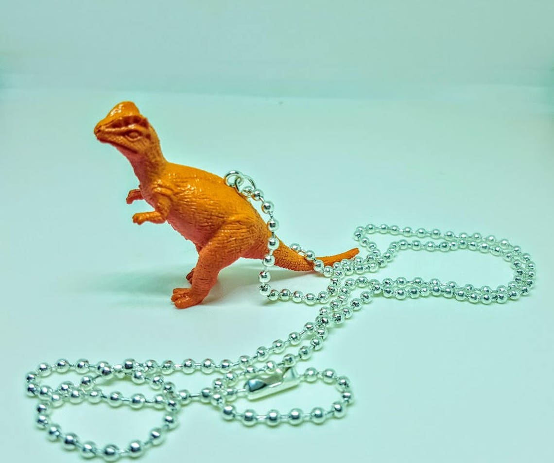 Dinosaur Necklace Silver Ball Chain Orange and Red Dinosaur - Etsy