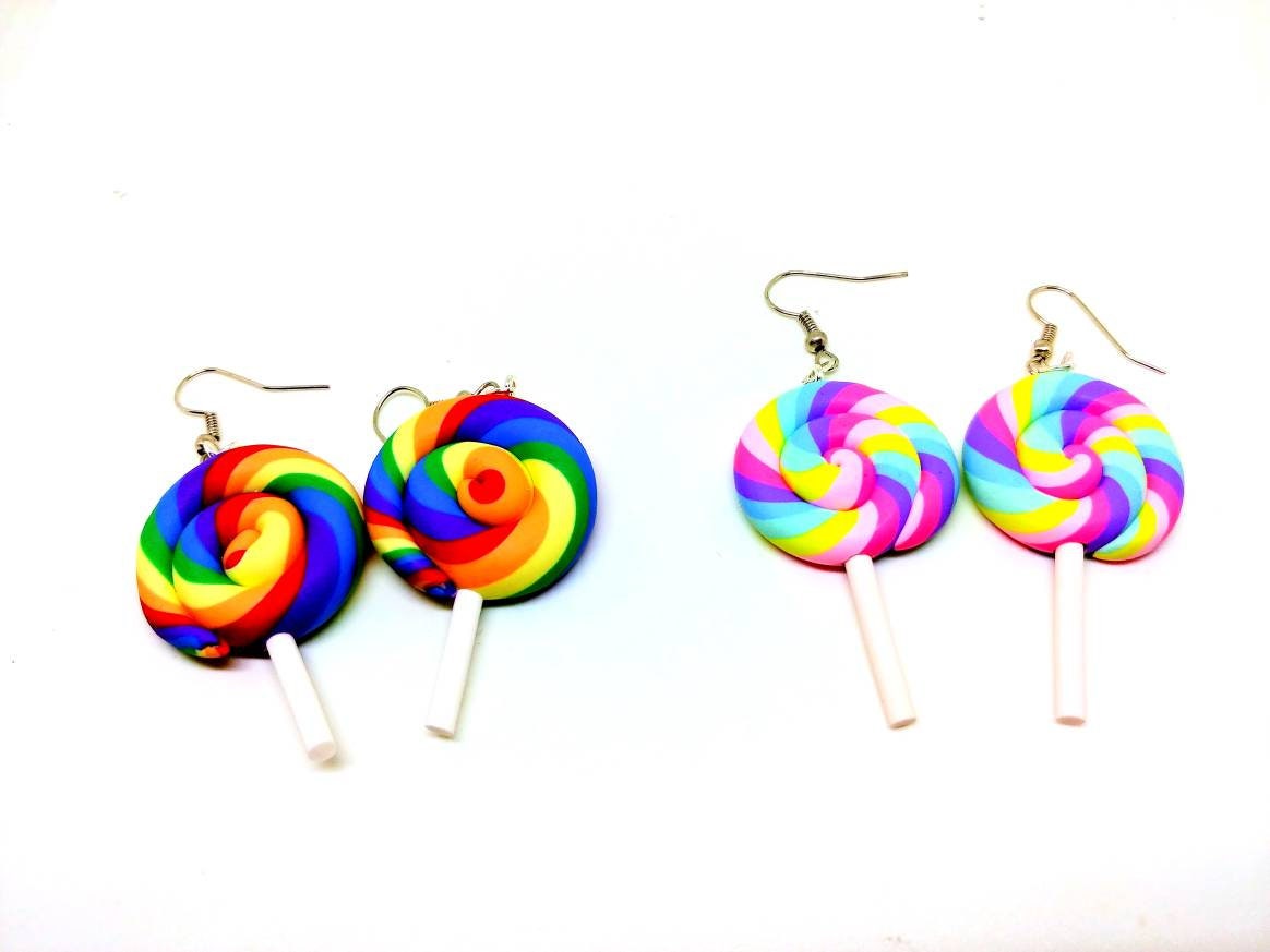 Lollipop Earrings Swirl lollipop Food Jewelry Pastel | Etsy