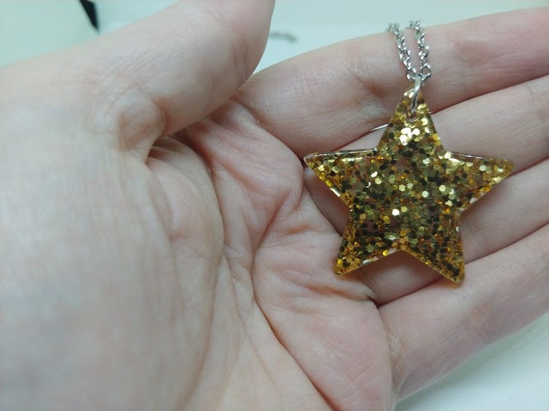 Clear Colorful Glitter Star Necklace Your Choice of Gold - Etsy
