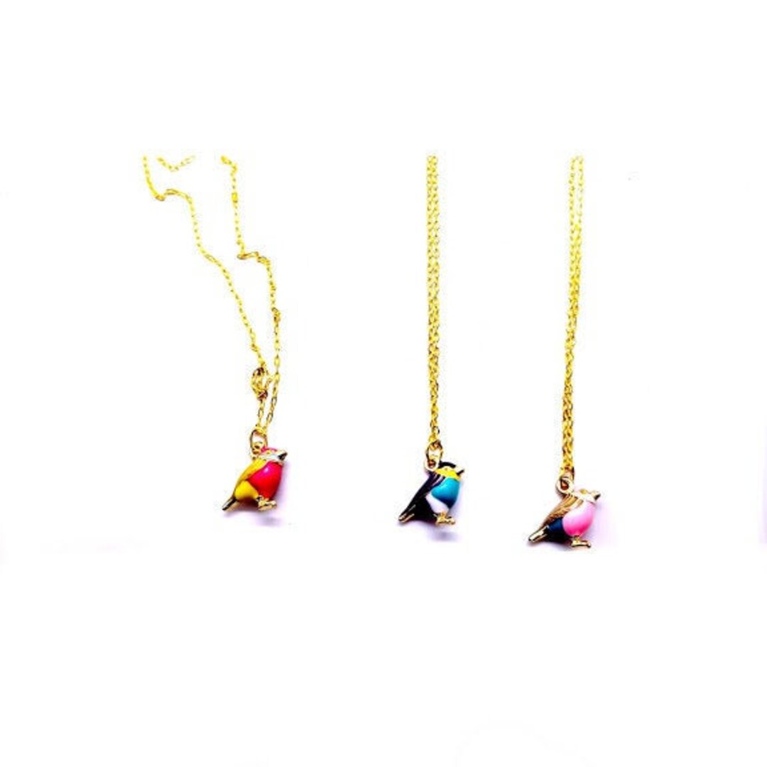 Enamel and Goldtone Tiny Two Tone Bird Necklace Your Choice of Color ...