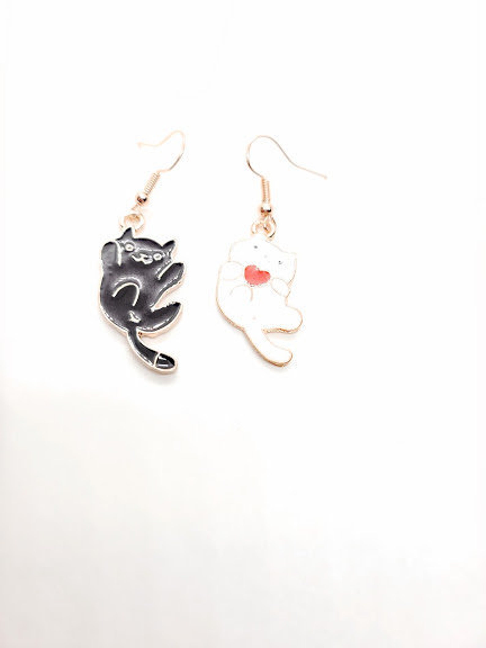Black and White Mismatched Cat Earrings - Etsy