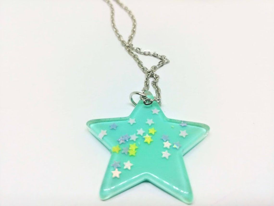 Pastel Glitter Star Dangle Necklace Light Pink Dark Pink Black | Etsy