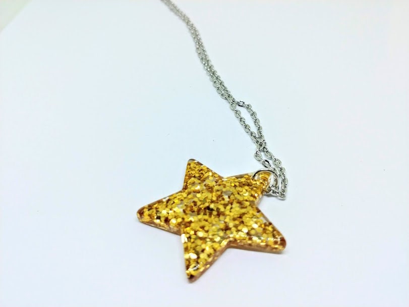 Clear Colorful Glitter Star Necklace Your Choice of Gold - Etsy
