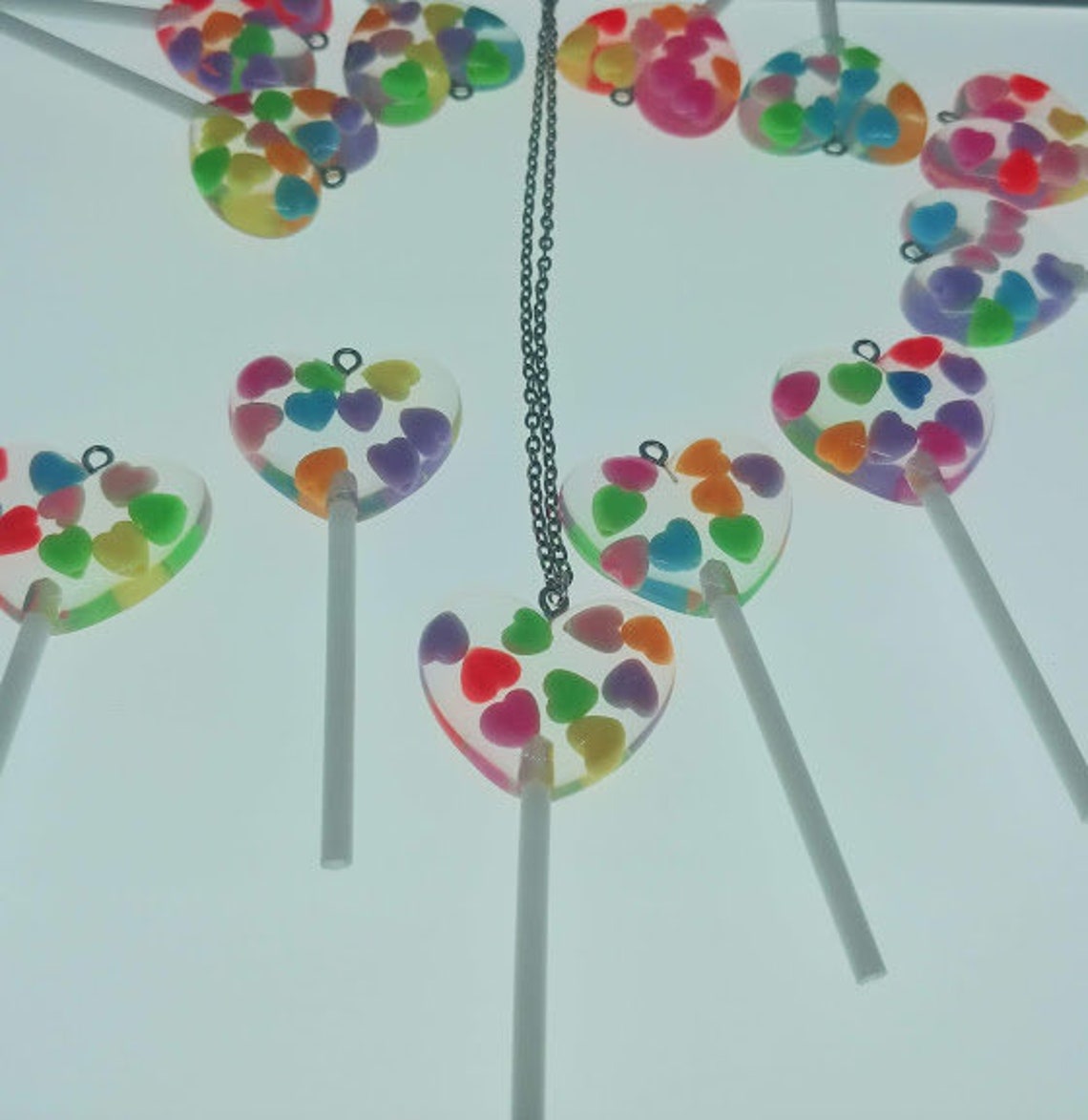 Necklace Heart Beads Clear Resin Heart Lollipop Sucker Candy | Etsy