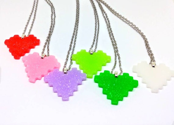 8 Bit Pixel Heart Necklace Video Game Gamer Geek Gift 6 Colors | Etsy