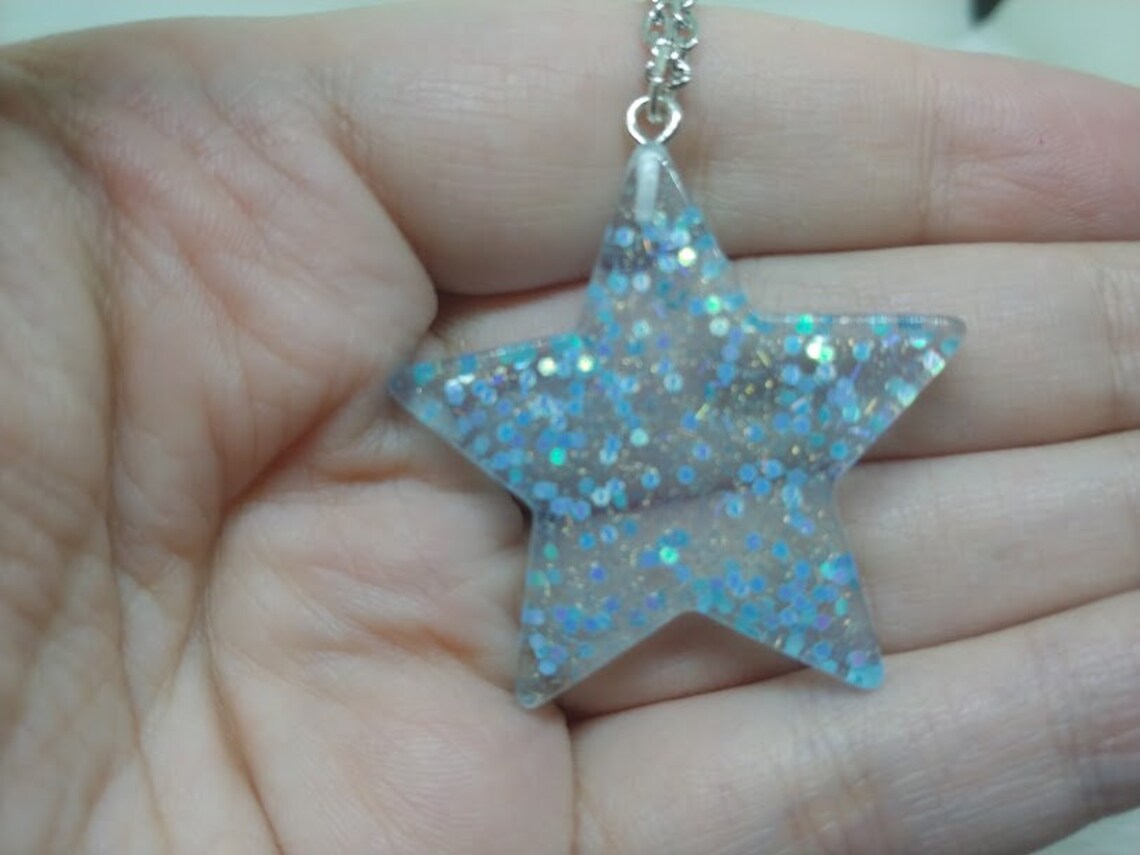 Clear Colorful Glitter Star Necklace Your Choice of Blue Purple Yellow ...