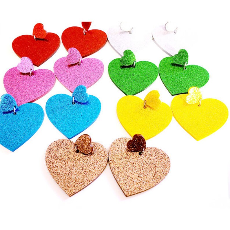Double Heart Post Dangle Extra Large Statement Laser Cut Acrylic ...