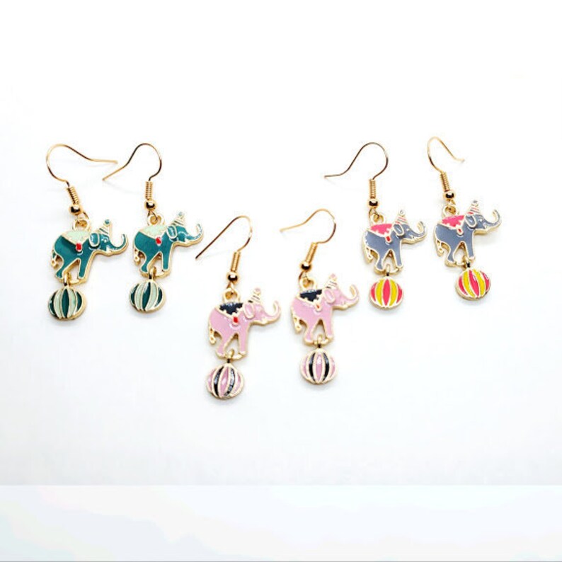Circus Elephant Dangle Earrings: Your Choice of Pink, Green, or Gray - Etsy