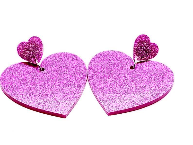 Double Heart Post Dangle Extra Large Statement Laser Cut Acrylic ...