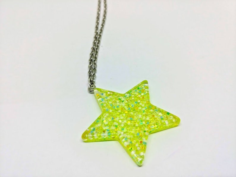 Clear Colorful Glitter Star Necklace Your Choice of Blue Purple Yellow ...