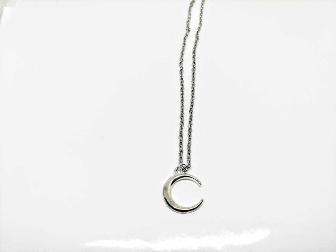 Silver Tone Crescent Moon Antique Silver Tone Necklace 18 | Etsy