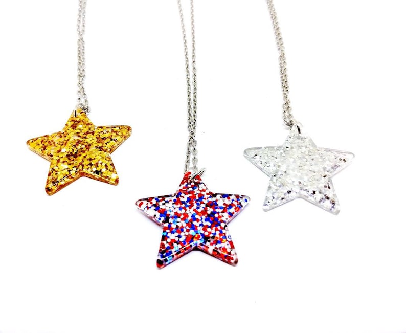 Clear Colorful Glitter Star Necklace Your Choice of Gold - Etsy