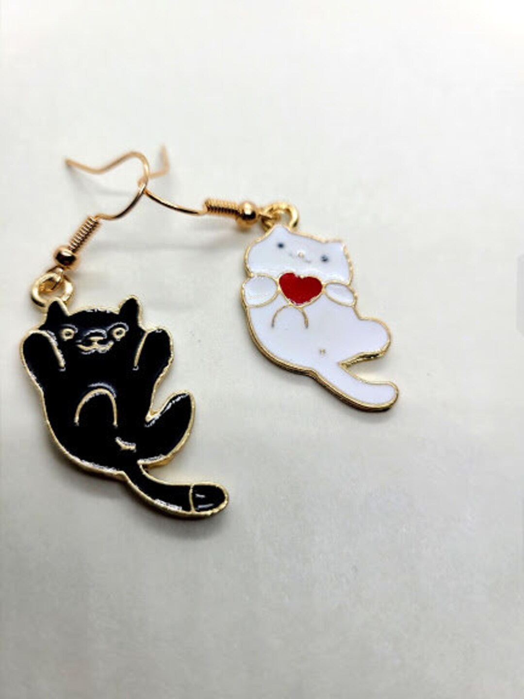Black and White Mismatched Cat Earrings - Etsy