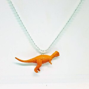 Dinosaur Necklace Silver Ball Chain Orange and Red Dinosaur Jewelry ...
