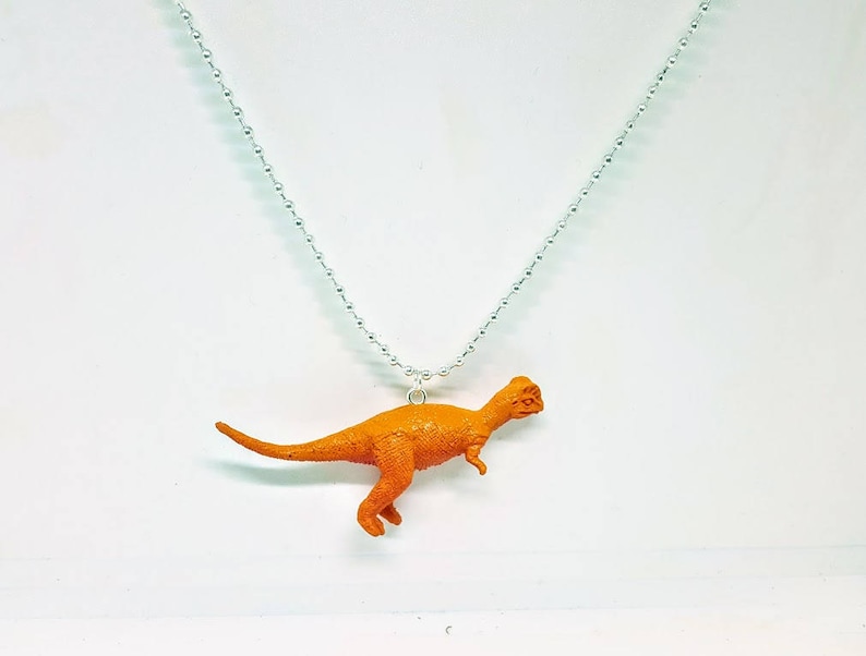 Dinosaur Necklace Silver Ball Chain Orange and Red Dinosaur - Etsy