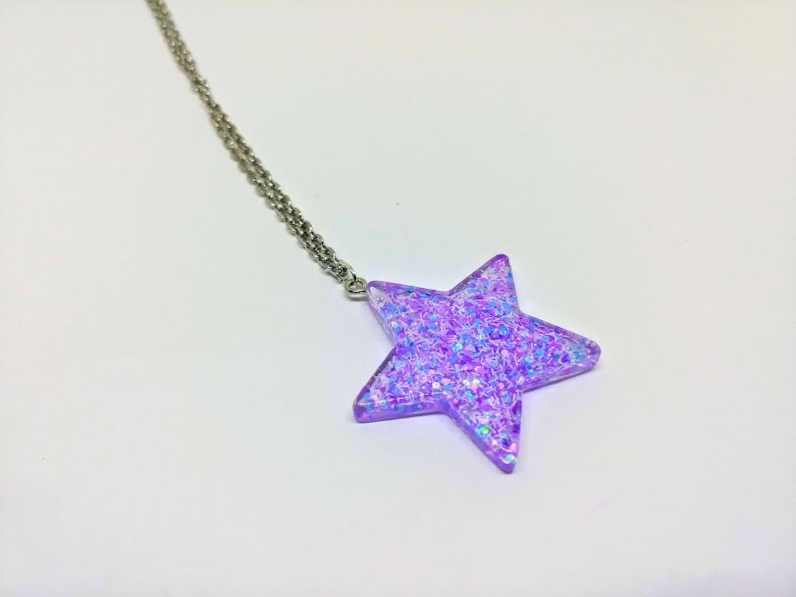 Clear Colorful Glitter Star Necklace Your Choice of Blue Purple Yellow ...