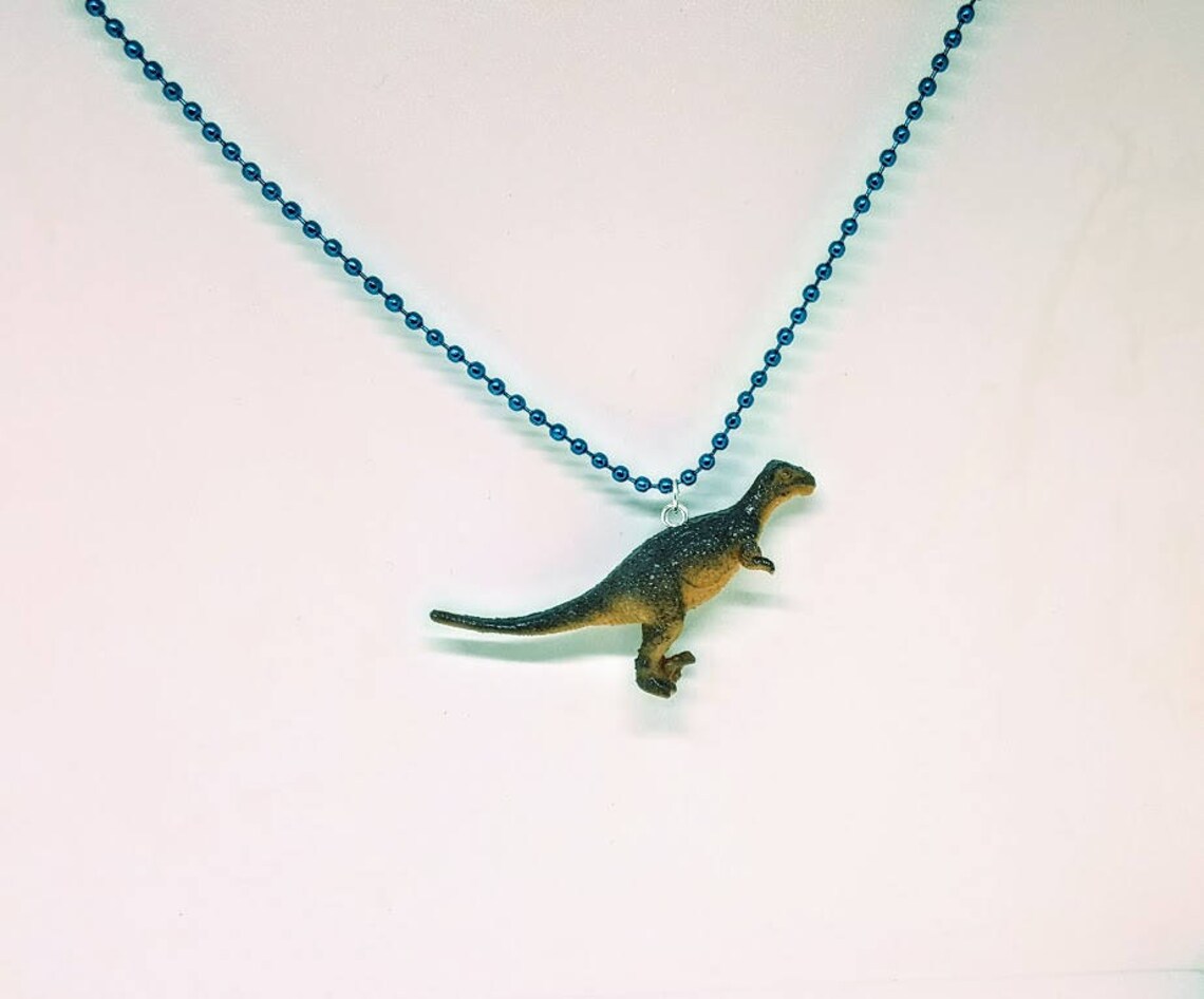 Dinosaur Necklace Blue Ball Chain Grey Dinosaur Jewelry Gifts | Etsy