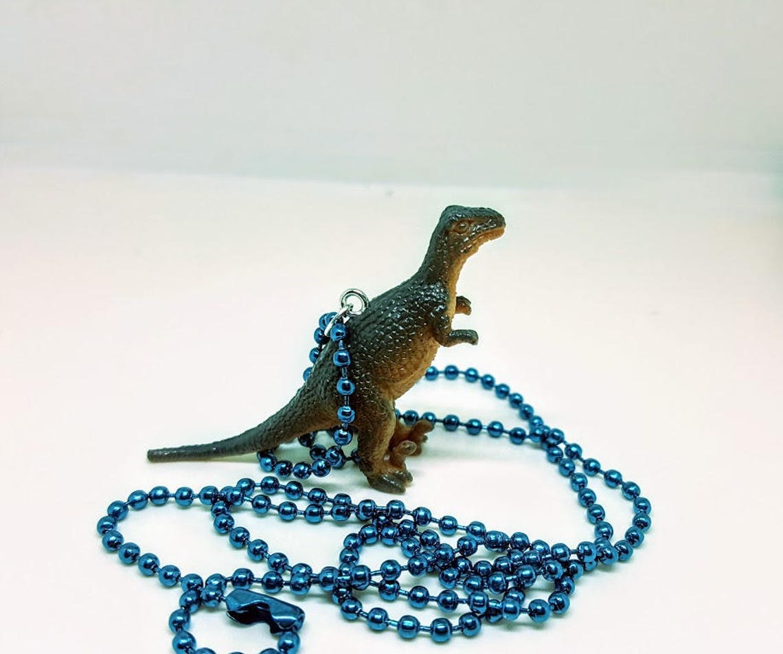 Dinosaur Necklace Blue Ball Chain Grey Dinosaur Jewelry Gifts | Etsy