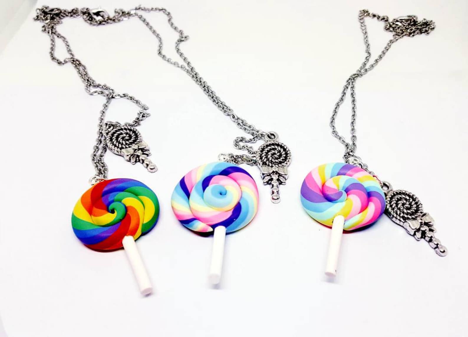 Candy Necklace Lollipop Swirl Primary Pastel Dessert Food Jewelry Pick ...