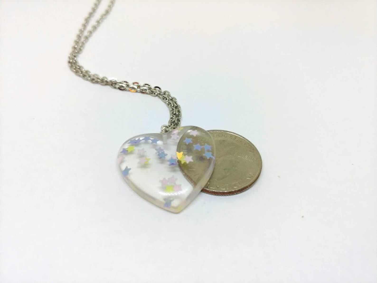 Heart Necklace Clear Resin Heart With Star Sprinkles You Pick - Etsy