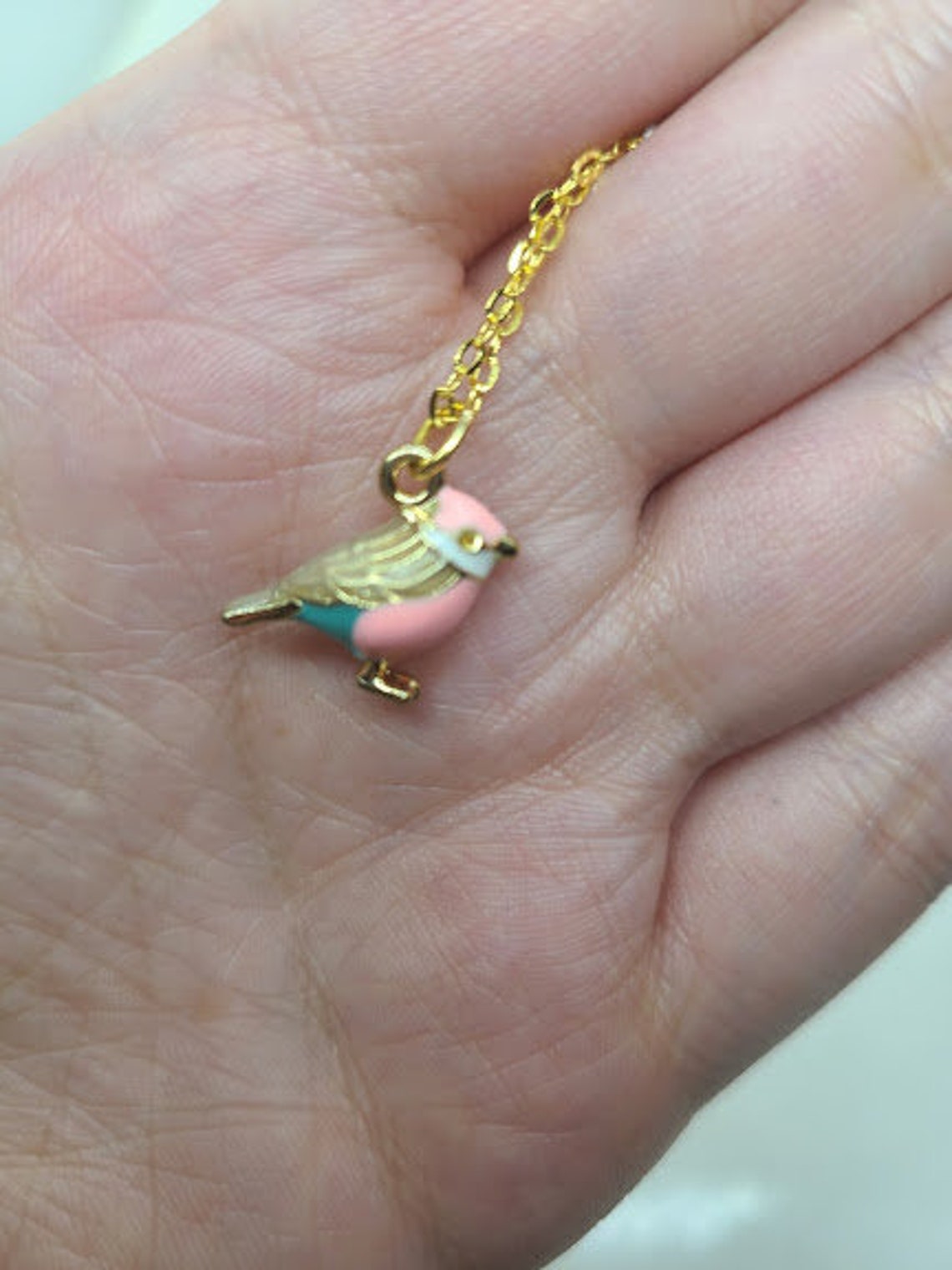 Enamel and Goldtone Tiny Two Tone Bird Necklace Your Choice of - Etsy