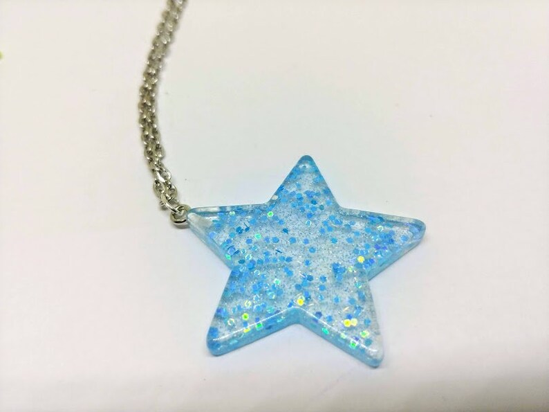 Clear Colorful Glitter Star Necklace Your Choice of Blue Purple Yellow ...