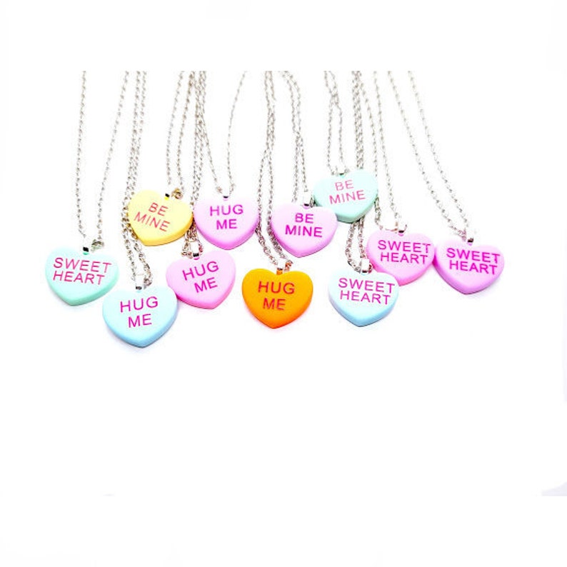 Candy Word Phrase Heart Necklace Be Mine Sweet Heart Hug Me Valentine's ...