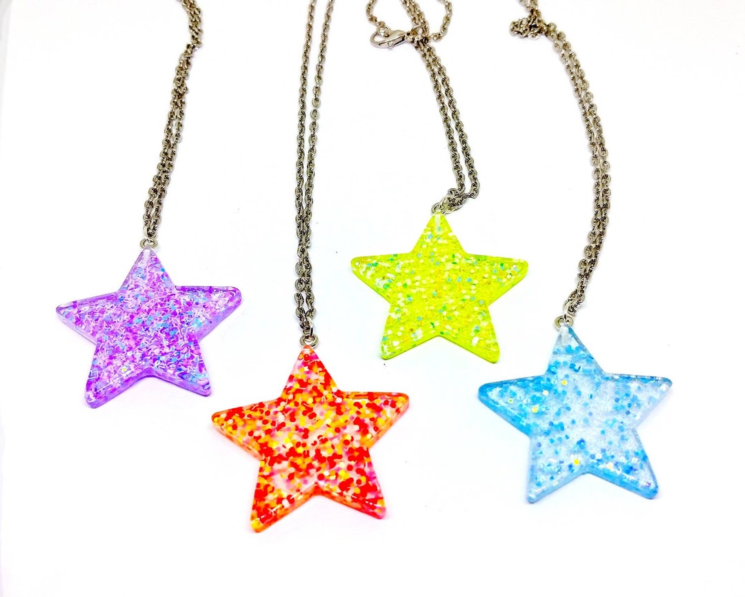 Clear Colorful Glitter Star Necklace Your Choice of Blue Purple Yellow ...