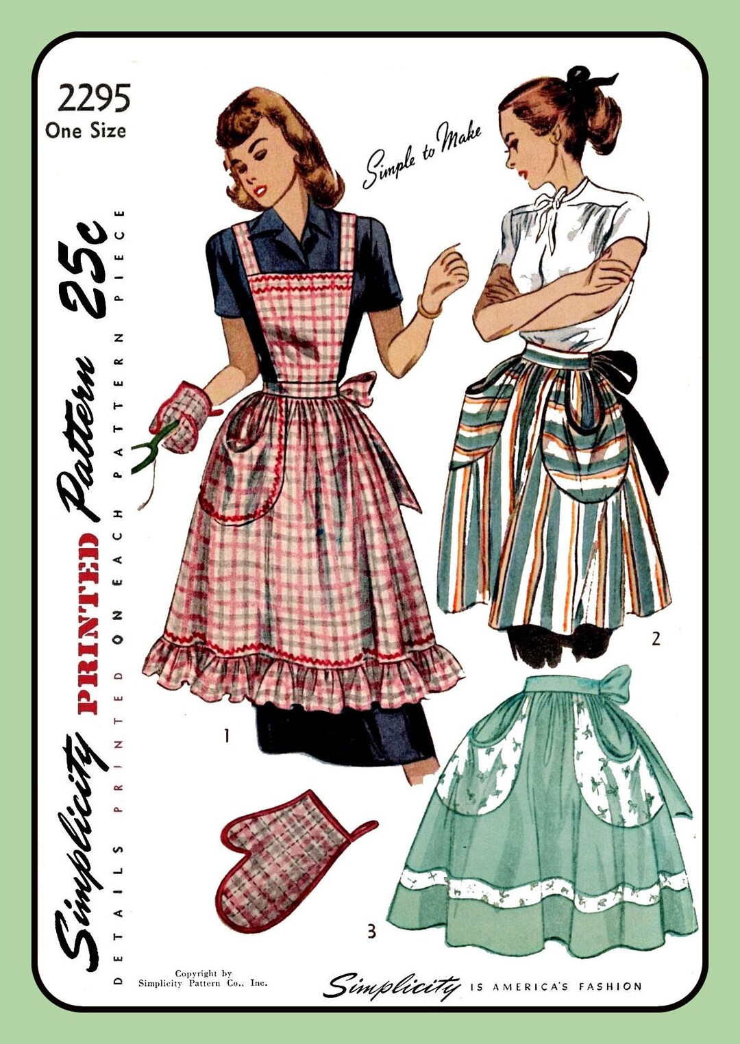 Misses Vintage 1940's APRON Pattern Full BIB or HALF One Size ...