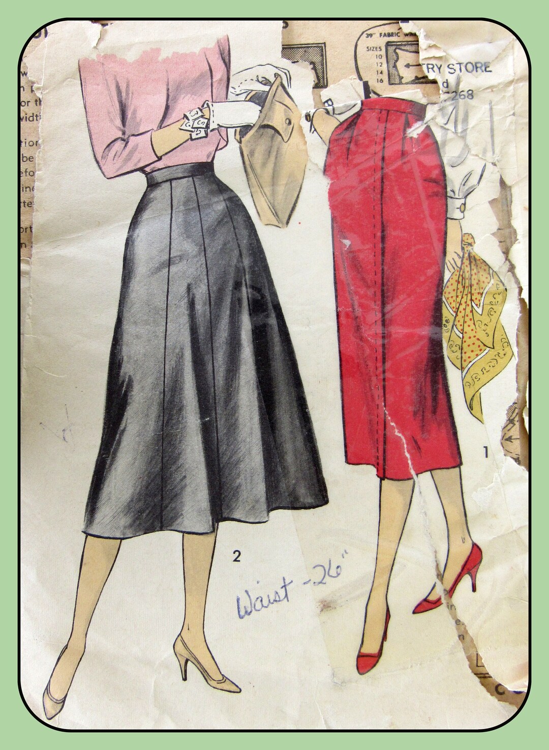 Misses SKIRTS Sheath or Gored Advance 8191 Vintage 1957 Sewing Pattern ...