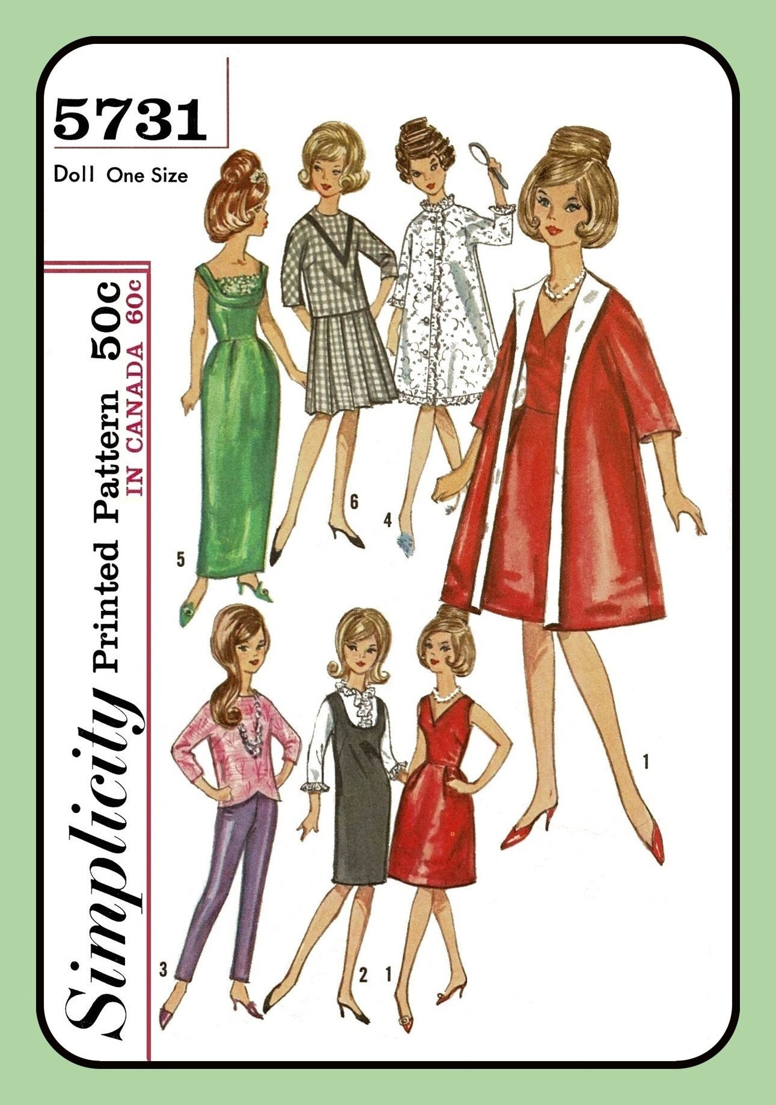 11-1/2" DOLL Clothing Fashion Simplicity 5731 Vintage 1964 Craft Sewing ...