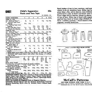 Childs Straight Leg PANTS and TOPS W Cobbler Pockets Girls RARE Mccall ...