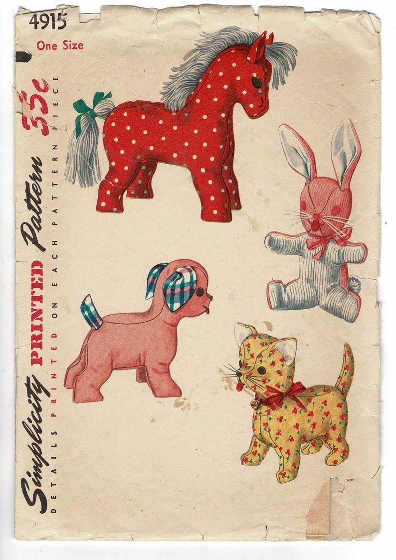 Stuffed Animal Pattern DOG Puppy CAT Kitten Rabbit Bunny Horse Pony Toy ...